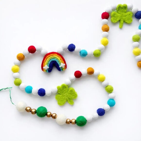 Holiday | Felt Ball Garland St Patricks Day Shamrocks Rainbow Decor ...